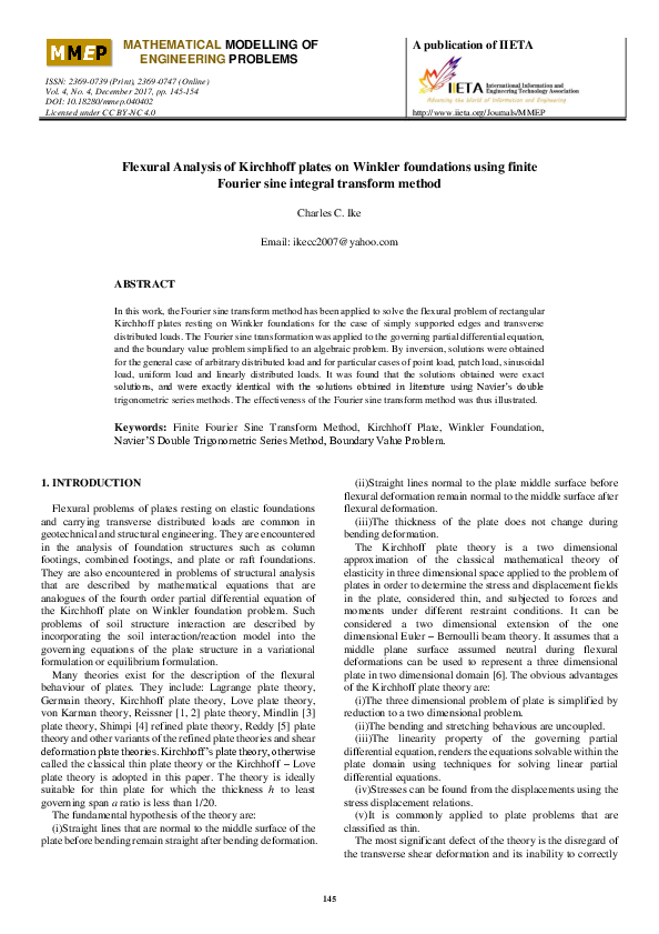 Pdf Flexural Analysis Of Kirchhoff Plates On Winkler Foundations Using Finite Fourier Sine