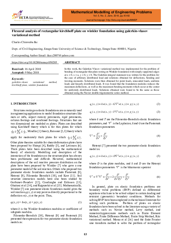 Pdf Flexural Analysis Of Rectangular Kirchhoff Plate On Winkler