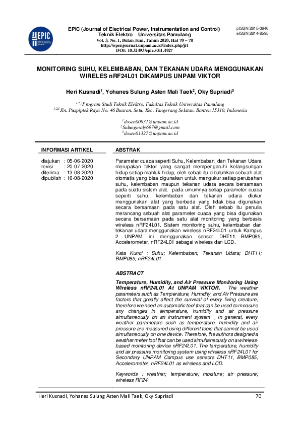 (PDF) MONITORING SUHU, KELEMBABAN, DAN TEKANAN UDARA MENGGUNAKAN ...