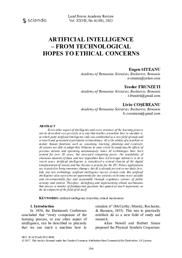 (PDF) Artificial Intelligence – From Technological Hopes to Ethical Concerns