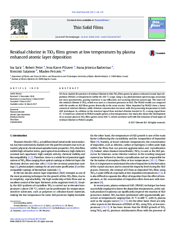 (PDF) Residual chlorine in TiO 2 films grown at low temperatures by ...