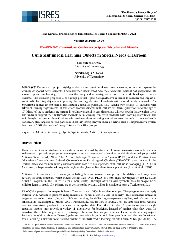 (PDF) Using Multimedia Learning Objects in Special Needs Classroom