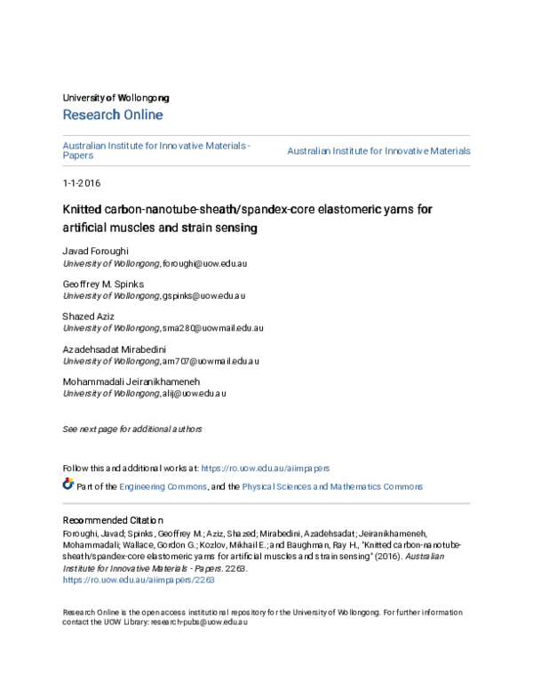 (PDF) Knitted Carbon-Nanotube-Sheath/Spandex-Core Elastomeric Yarns for ...
