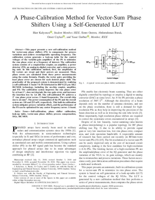 (PDF) A Phase-Calibration Method for Vector-Sum Phase Shifters Using a Self-Generated LUT