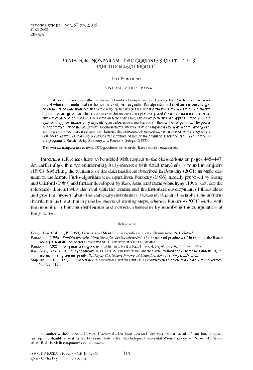 Pdf Nonparametric Goodness Of Fit Tests For The Rasch Model Ivo Ponocny