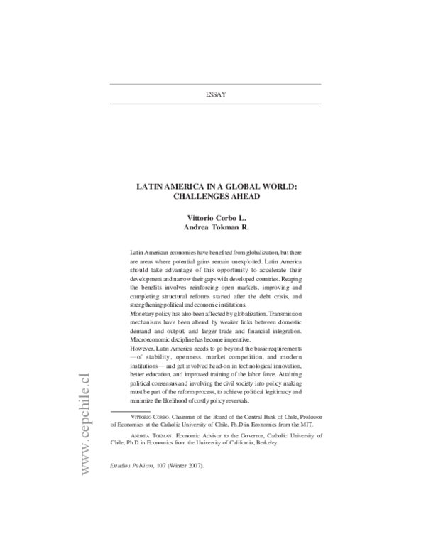 (PDF) Latin America in a Global World: Challenges Ahead