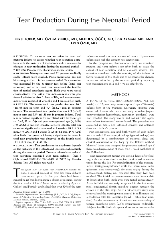 (PDF) Tear production during the neonatal period