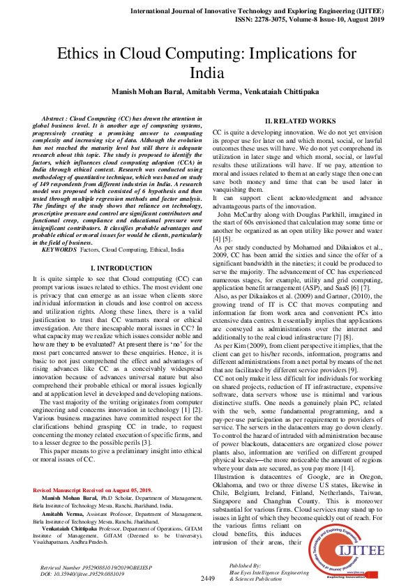 (PDF) Ethical Factors Influencing Cloud Computing Adoption in India