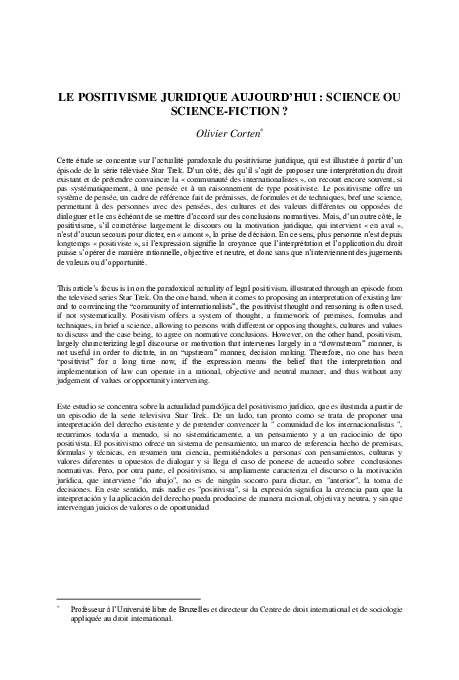 (PDF) Le Positivisme Juridique Aujourd’Hui : Science Ou Science-Fiction