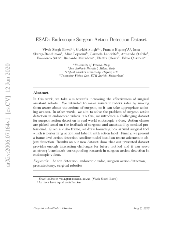 (PDF) ESAD: Endoscopic Surgeon Action Detection Dataset