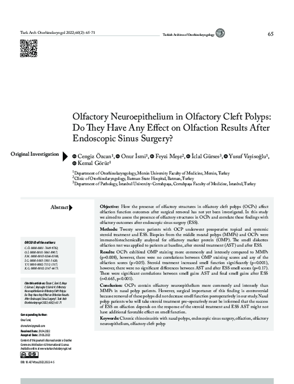 (PDF) Olfactory Neuroepithelium in Olfactory Cleft Polyps: Do They Have Any Effect on Olfaction ...