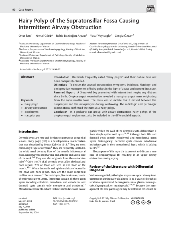 (PDF) Hairy Polyp of the Supratonsillar Fossa Causing Intermittent ...