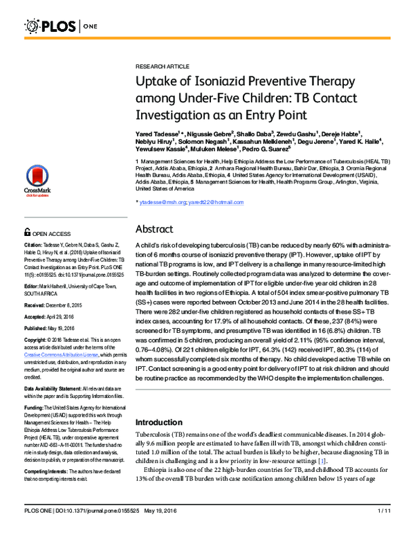 (PDF) Uptake of Isoniazid Preventive Therapy among Under-Five Children ...