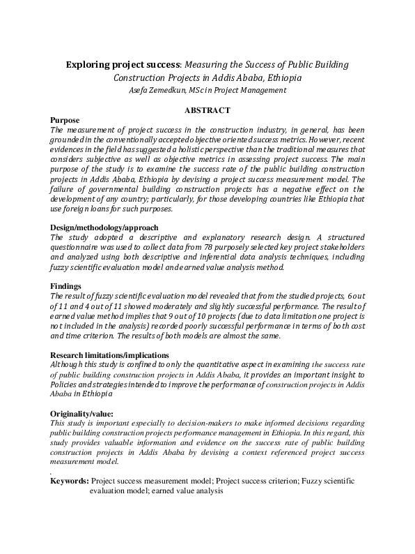 (PDF) Exploring project success: Measuring the Success of Public ...