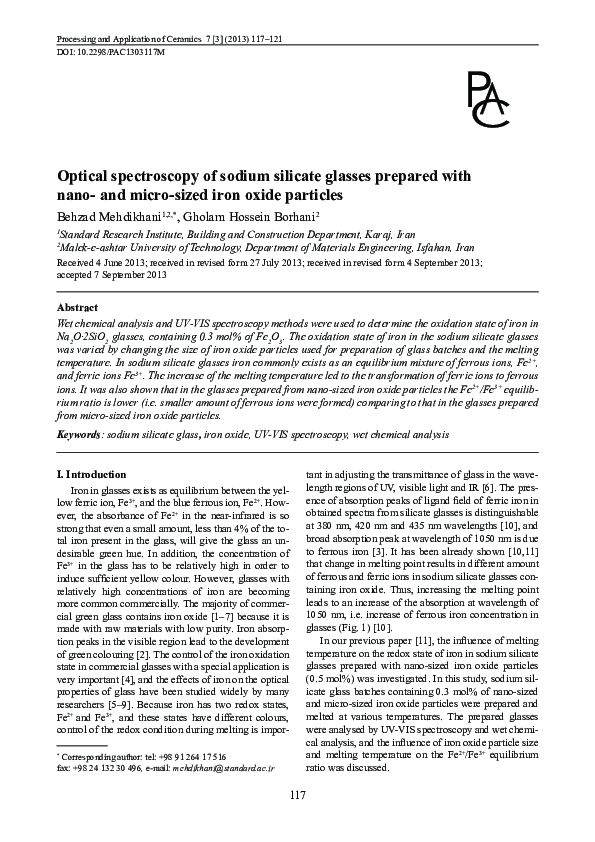(PDF) Optical spectroscopy of sodium silicate glasses prepared with ...