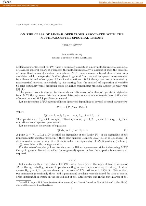 (PDF) On The Class Of Linear Operators Associated With The Multiparameter Spectral Theory