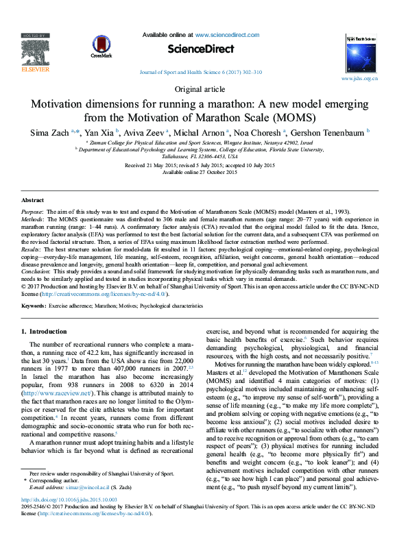 (PDF) Motivation dimensions for running a marathon: A new model ...