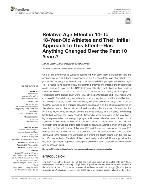 (PDF) Relative Age Effect in 14- to 18-Year-Old Athletes and Their ...