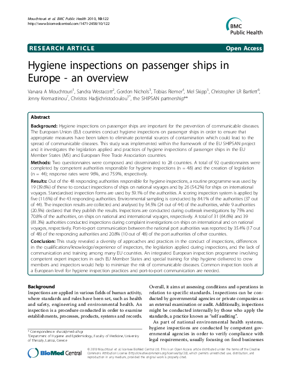 (PDF) Hygiene inspections on passenger ships in Europe - an overview
