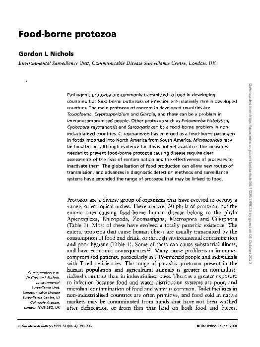 (PDF) Food-borne protozoa