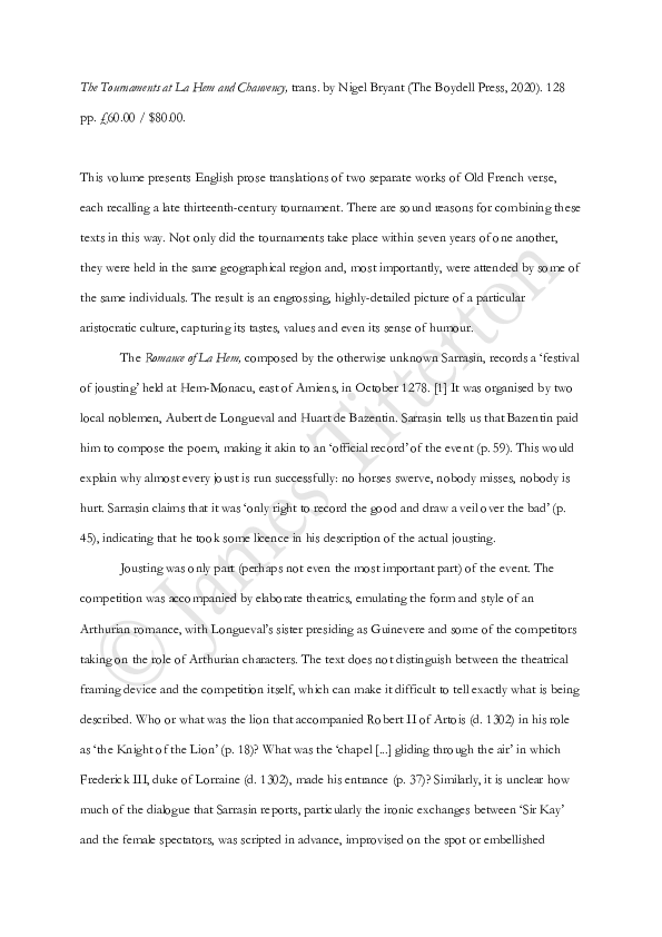 (PDF) [Review of] 'The Tournaments at La Hem and Chauvency' (Boydell ...