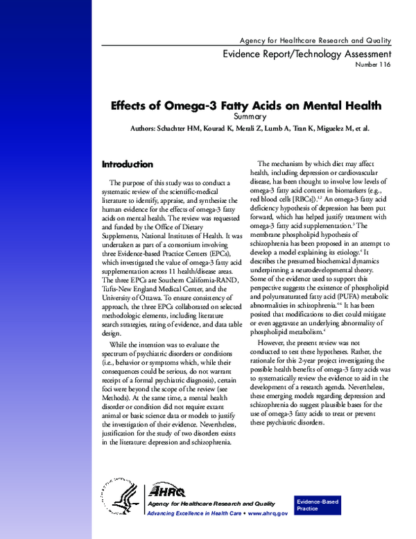 (PDF) Effects of Omega-3 Fatty Acids on Mental Health: Summary