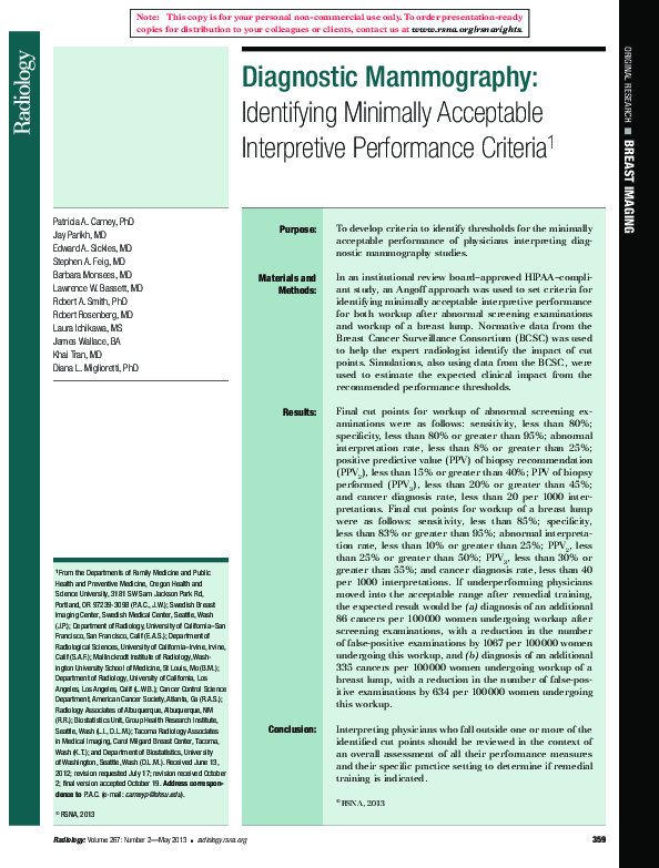 (PDF) Diagnostic Mammography: Identifying Minimally Acceptable ...