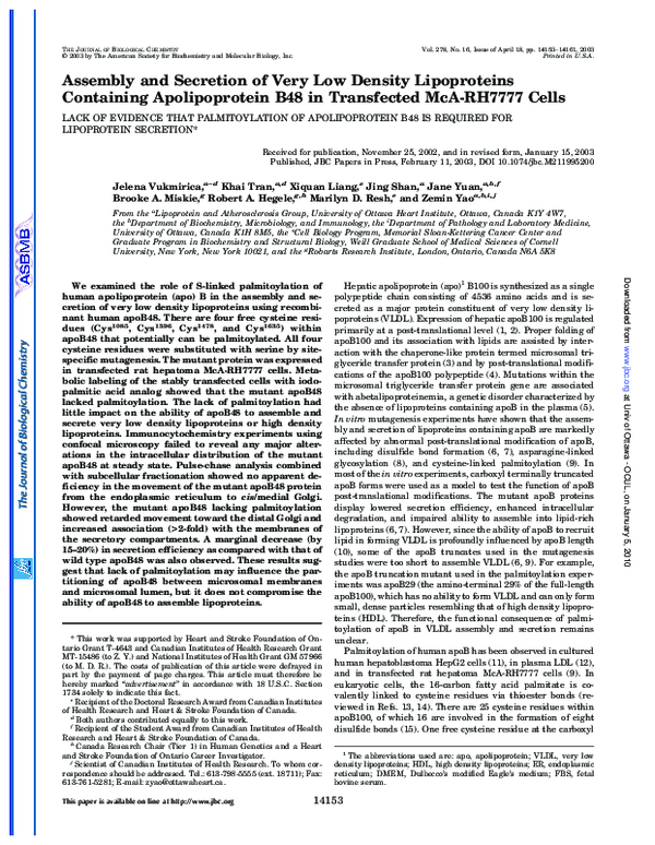 (PDF) Assembly and Secretion of Very Low Density Lipoproteins ...