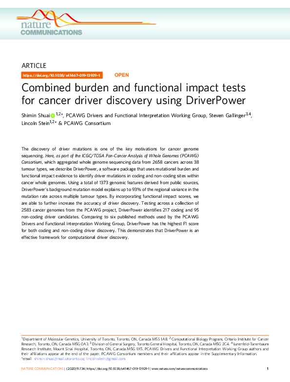 (PDF) Combined burden and functional impact tests for cancer driver ...