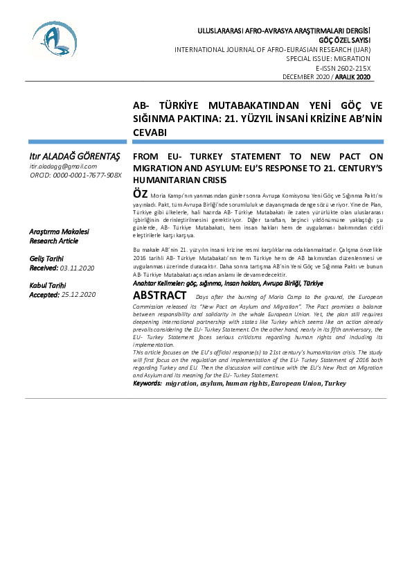 (PDF) From Eu-Turkey Statement to New Pact on Migration and Asylum: Eu ...
