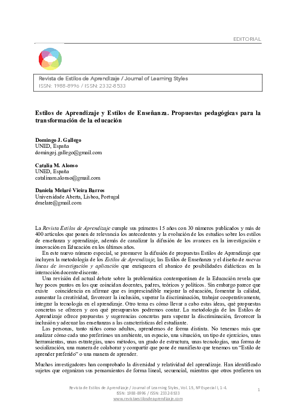 (PDF) Estilos de Aprendizaje y Estilos de Enseñanza. Propuestas pedagógicas para la ...
