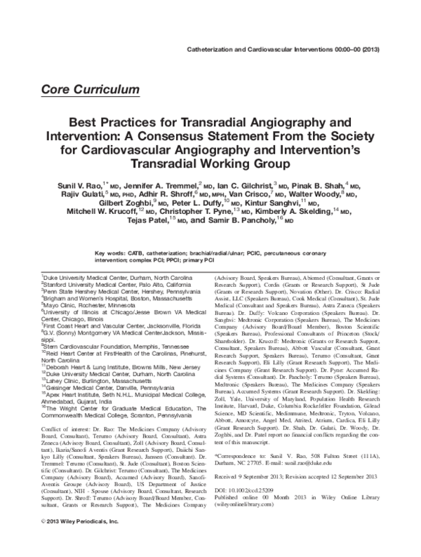(PDF) Best practices for transradial angiography and intervention: A ...