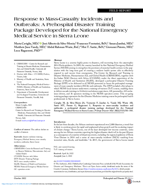 (PDF) Response to Mass-Casualty Incidents and Outbreaks: A Prehospital ...