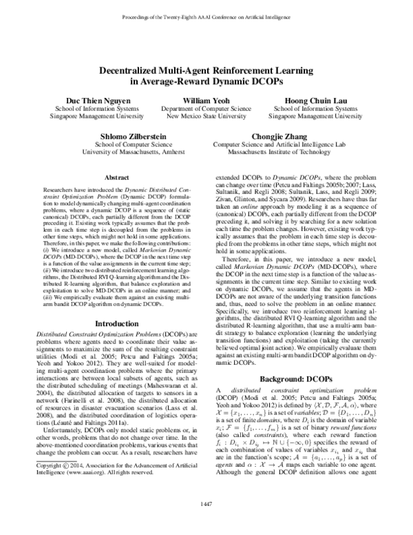 (PDF) Decentralized Multi-Agent Reinforcement Learning in Average-Reward Dynamic DCOPs