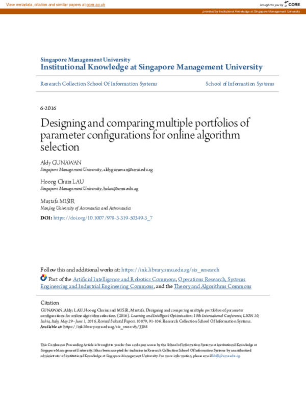 Pdf Designing And Comparing Multiple Portfolios Of Parameter Configurations For Online 