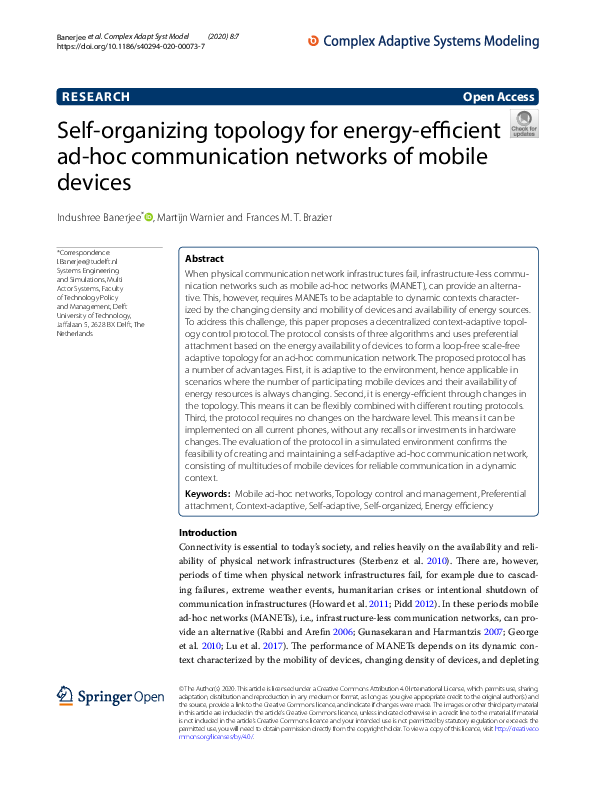 Pdf Self Organizing Topology For Energy Efficient Ad Hoc Communication Networks Of Mobile Devices