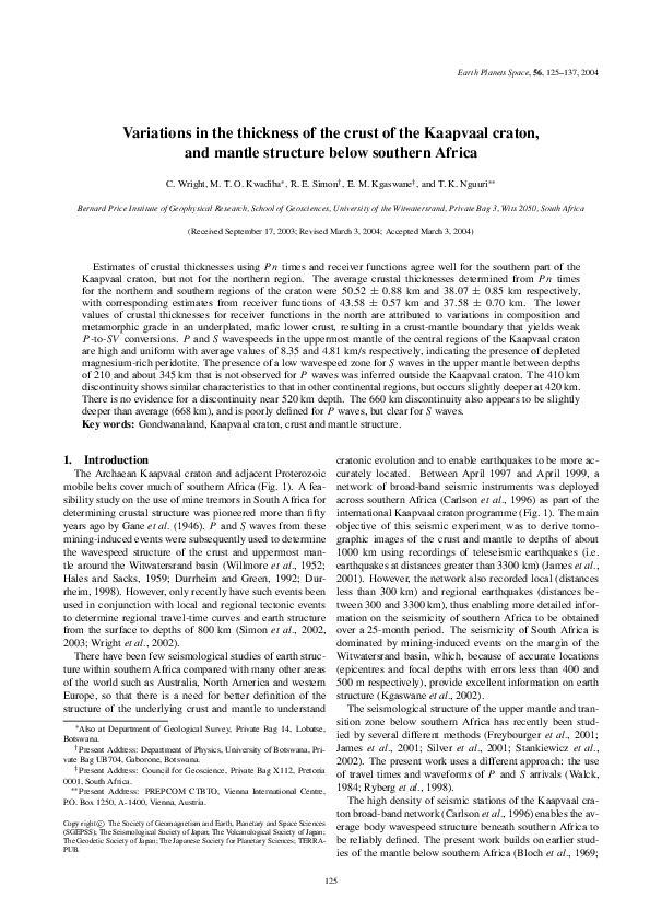 (PDF) Variations in the thickness of the crust of the Kaapvaal craton ...