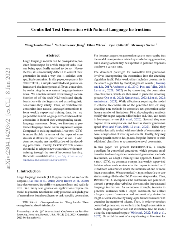 Pdf Controlled Text Generation With Natural Language Instructions