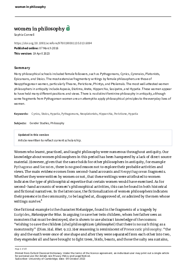(PDF) Women in Philosophy