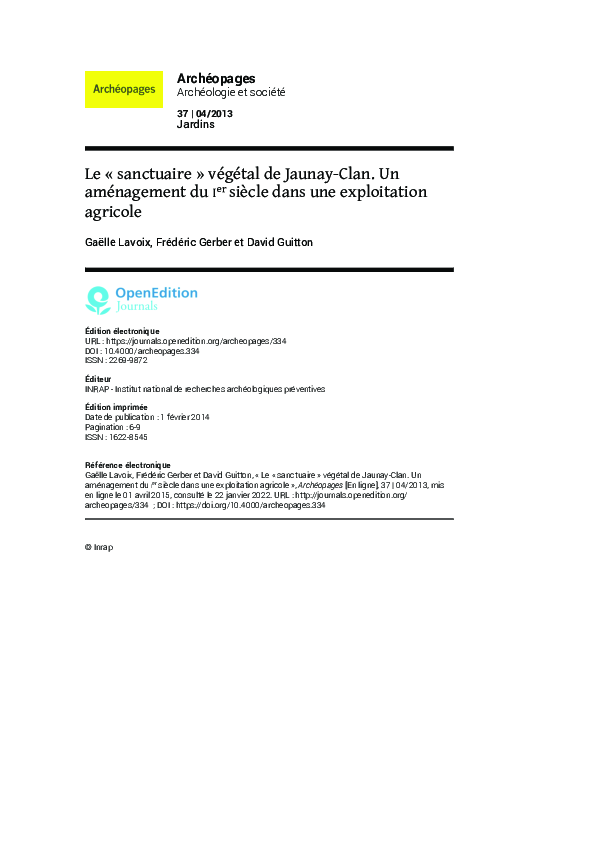 (PDF) Le « sanctuaire » végétal de Jaunay-Clan. Un aménagement du ier ...
