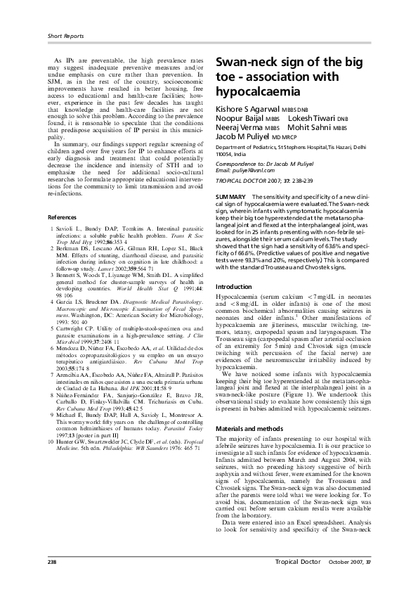 (PDF) Swan-neck sign of the big toe – association with hypocalcaemia
