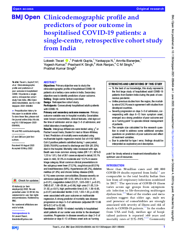 (PDF) Clinicodemographic profile and predictors of poor outcome in ...