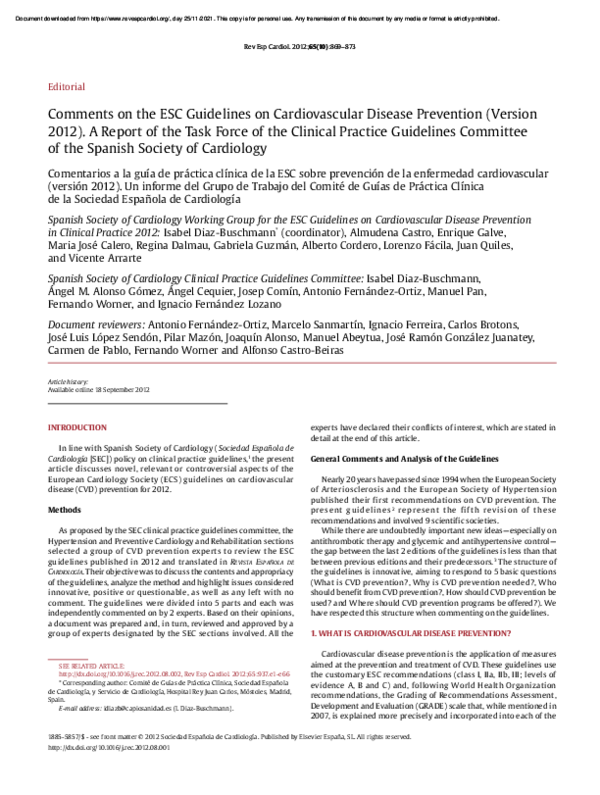 (PDF) Comments on the ESC Guidelines on Cardiovascular Disease ...