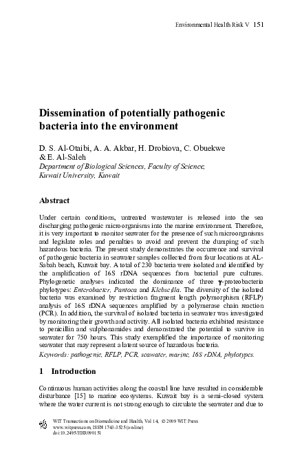 (PDF) Dissemination of potentially pathogenic bacteria into the environment