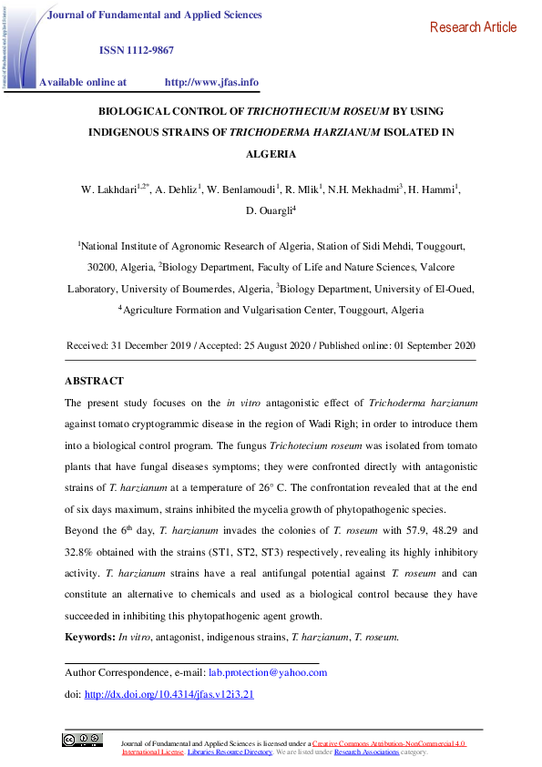 (PDF) Biological control of Trichothecium roseum by using indigenous strains of Trichoderma ...