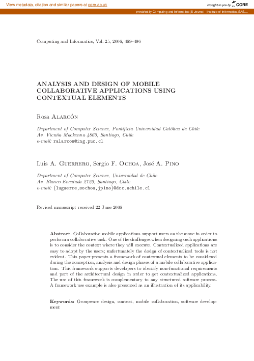 (PDF) Analysis and design of mobile collaborative applications using contextual elements