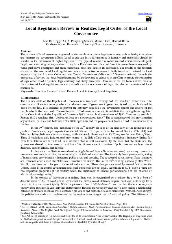 (PDF) Local Regulation Review in Realizes Legal Order of the Local ...