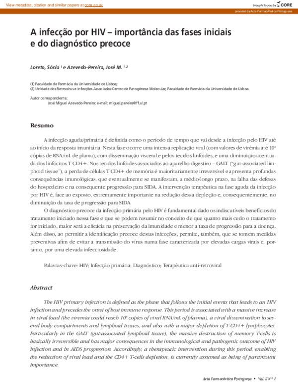 (PDF) A infecção por HIV – importância das fases iniciais e do ...
