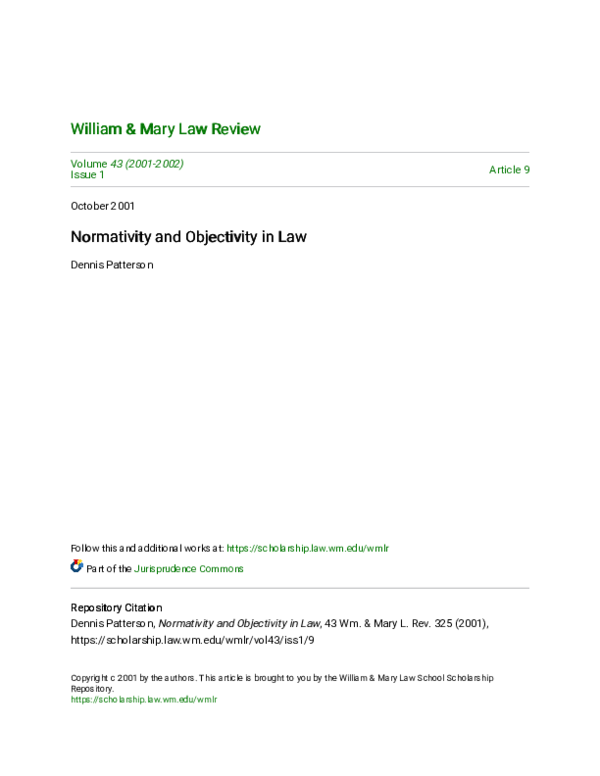 (PDF) Normativity and Objectivity in Legal Theory