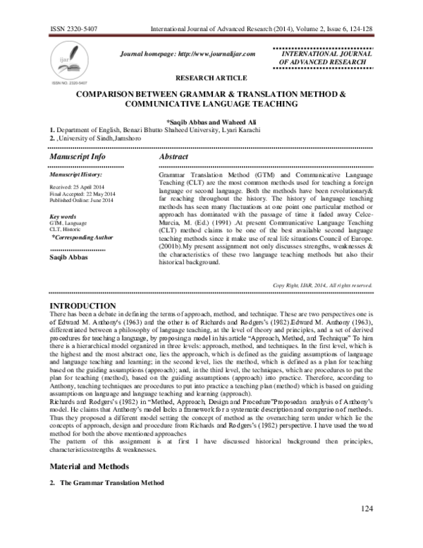 (PDF) COMPARISON BETWEEN GRAMMAR & TRANSLATION METHOD & COMMUNICATIVE LANGUAGE TEACHING